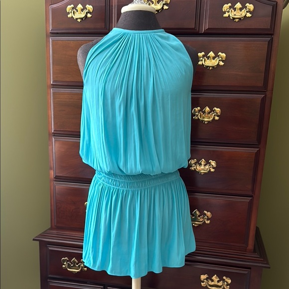 Ramy Brook | Dresses | Ramy Brook Blue Pleated Halter Mini Dress | Poshmark